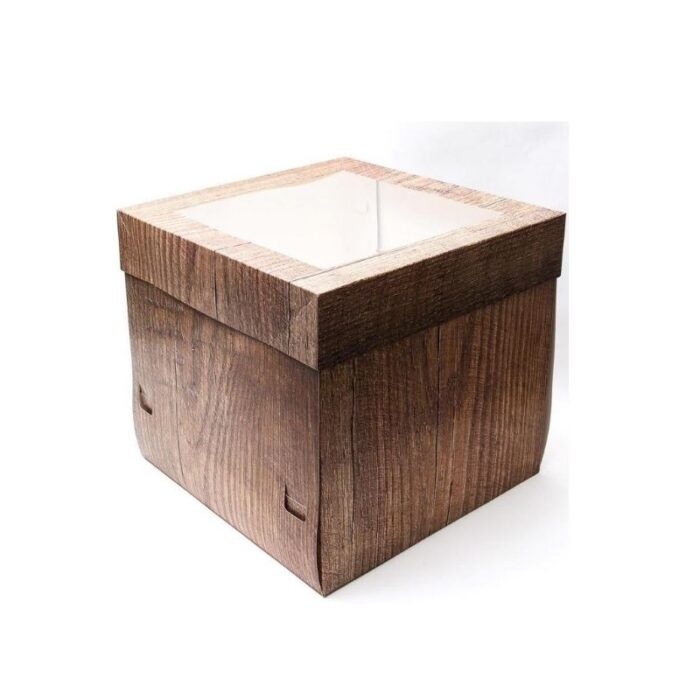 Cake Box Square Tall 30x30x30cm - 12x12x12 inch Wood Grain