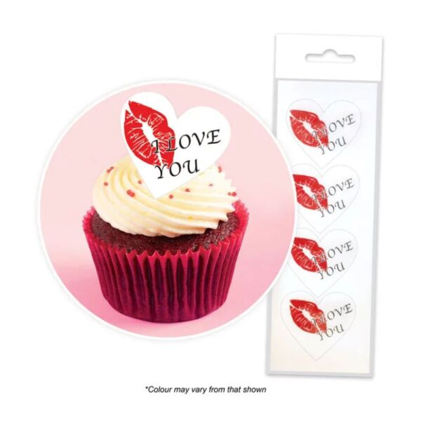 Edible Wafer Paper Cupcake Toppers pack 16 I Love You Heart - Epicure ...
